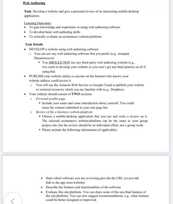 Solved WebAuthoring Task: Develop a website and give a | Chegg.com