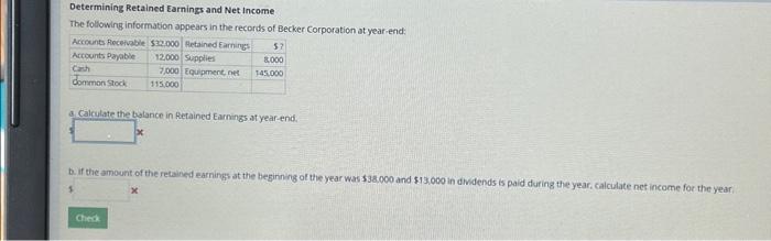 Solved Determining Retained Earnings and Net Income The | Chegg.com