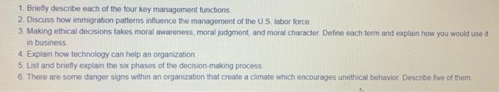 Solved Briefly describe each of the four key management | Chegg.com