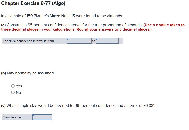Solved Chapter Exercise 8-77 (Algo)In a sample of 150 | Chegg.com