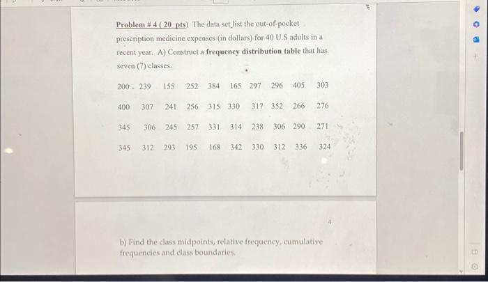 Solved Problem \# 4(20pts) The data set list the | Chegg.com
