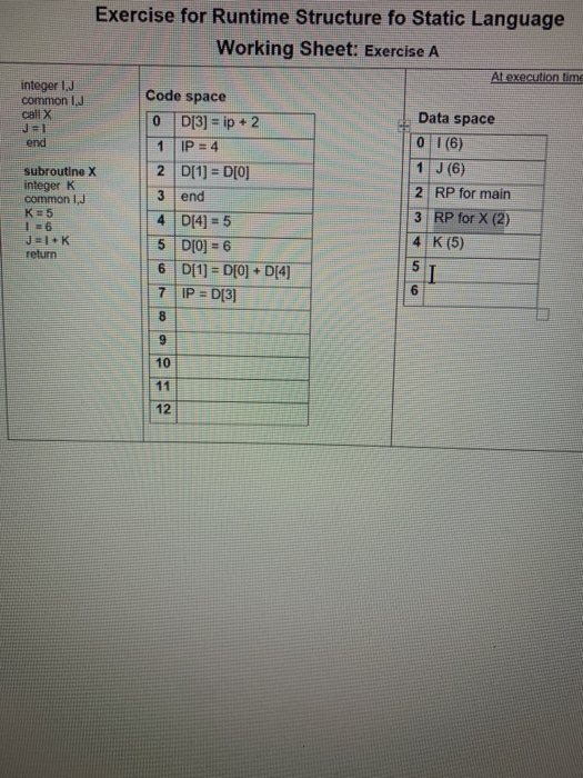 Exercise for Runtime Structure fo Static Language | Chegg.com