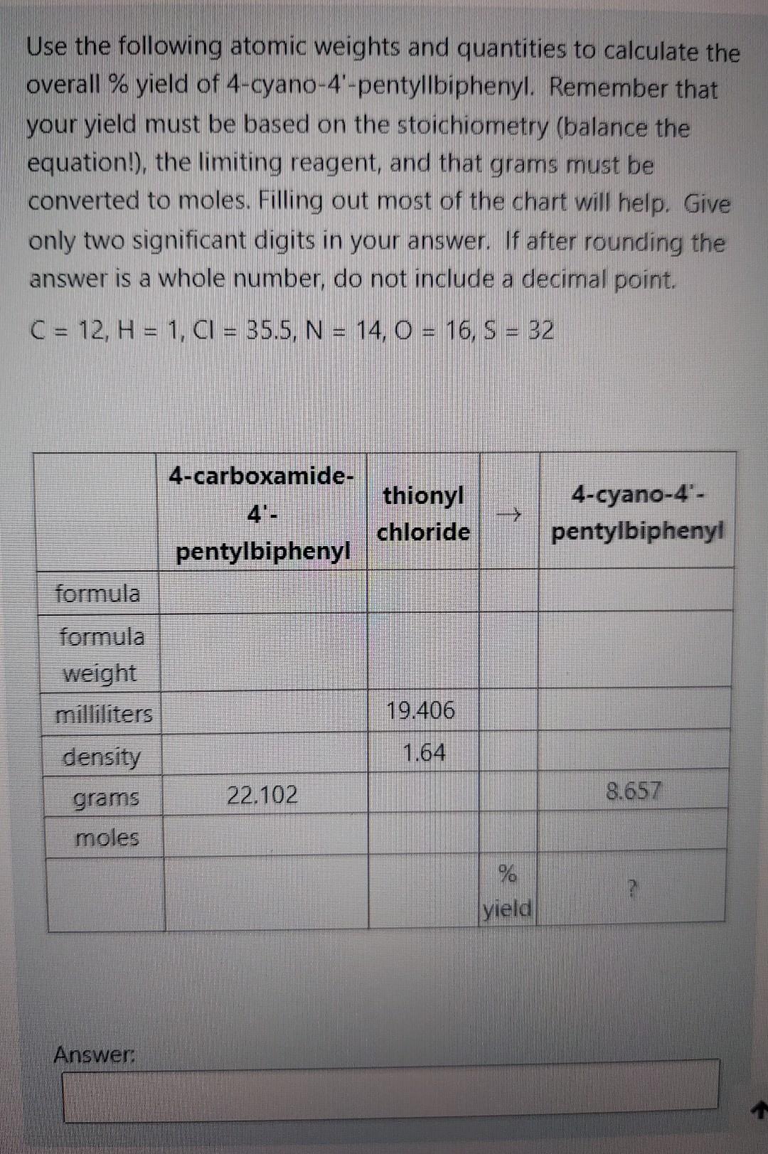 Solved Use the following atomic weights and quantities to | Chegg.com
