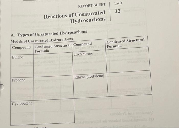 Solved A. Tvnes of Unsaturated Hydrocarbons | Chegg.com