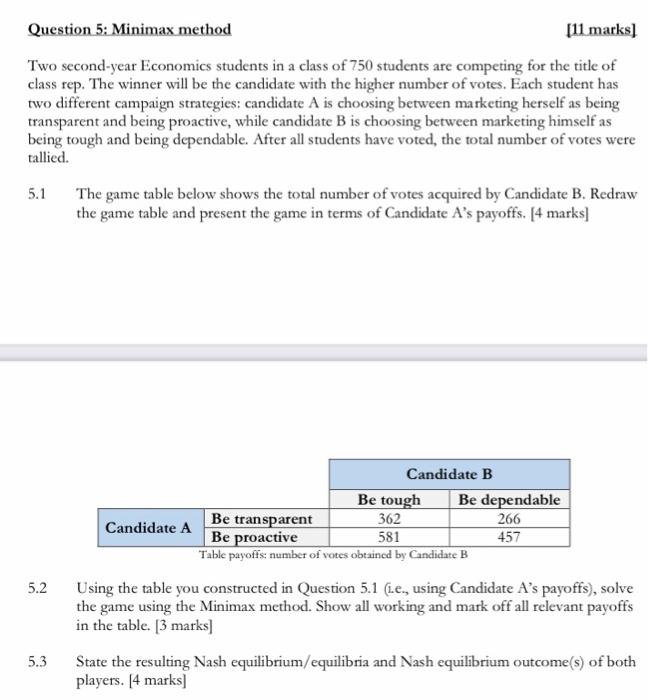 Solved Question 5: Minimax method [11 marks) Two second-year | Chegg.com