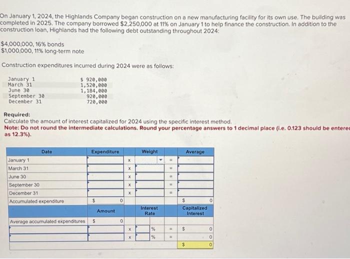 Solved On January 1, 2024, the Highlands Company began | Chegg.com