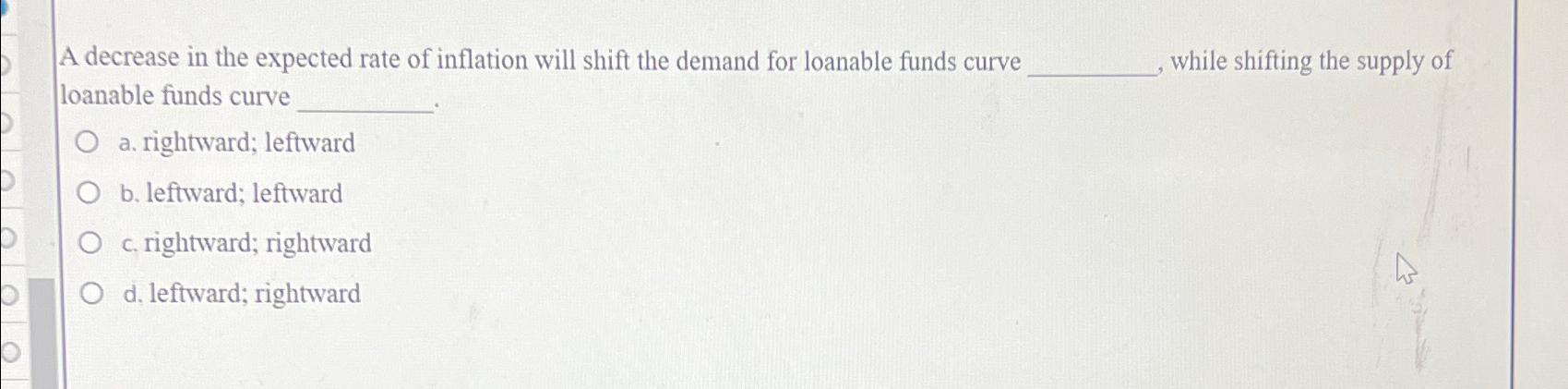 Solved A decrease in the expected rate of inflation will | Chegg.com