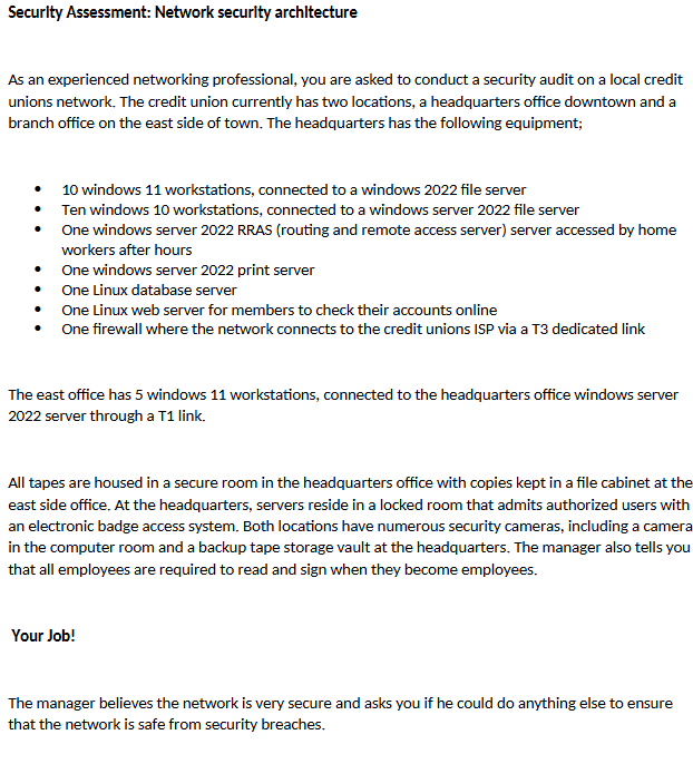 Solved Securlty Assessment: Network securlty archltectureAs | Chegg.com