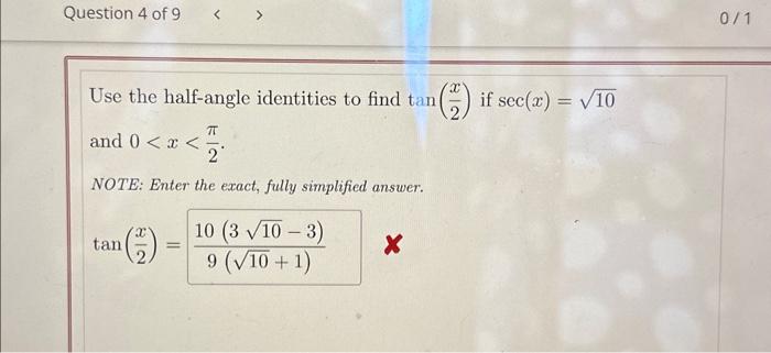 Solved Simplify the expression using half-angle identities. | Chegg.com