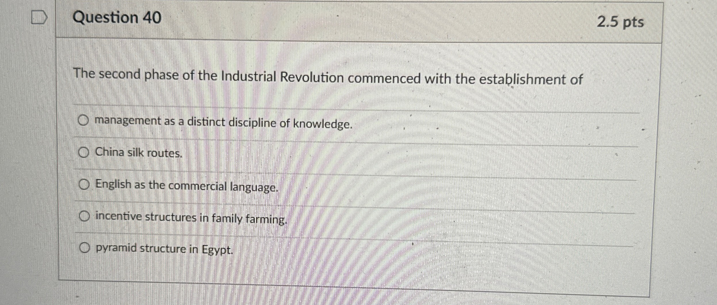 Solved Question 402.5ptsThe second phase of the Industrial | Chegg.com