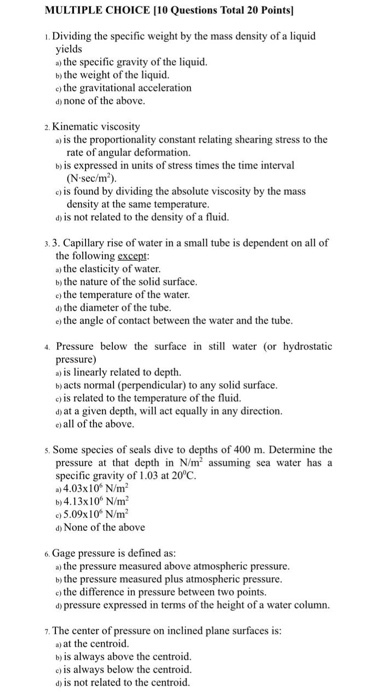 Solved MULTIPLE CHOICE [10 Questions Total 20 Points 1. | Chegg.com