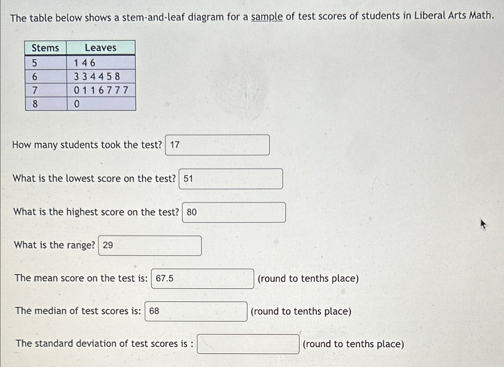 Solved The table below shows a stem-and-leaf diagram for a | Chegg.com