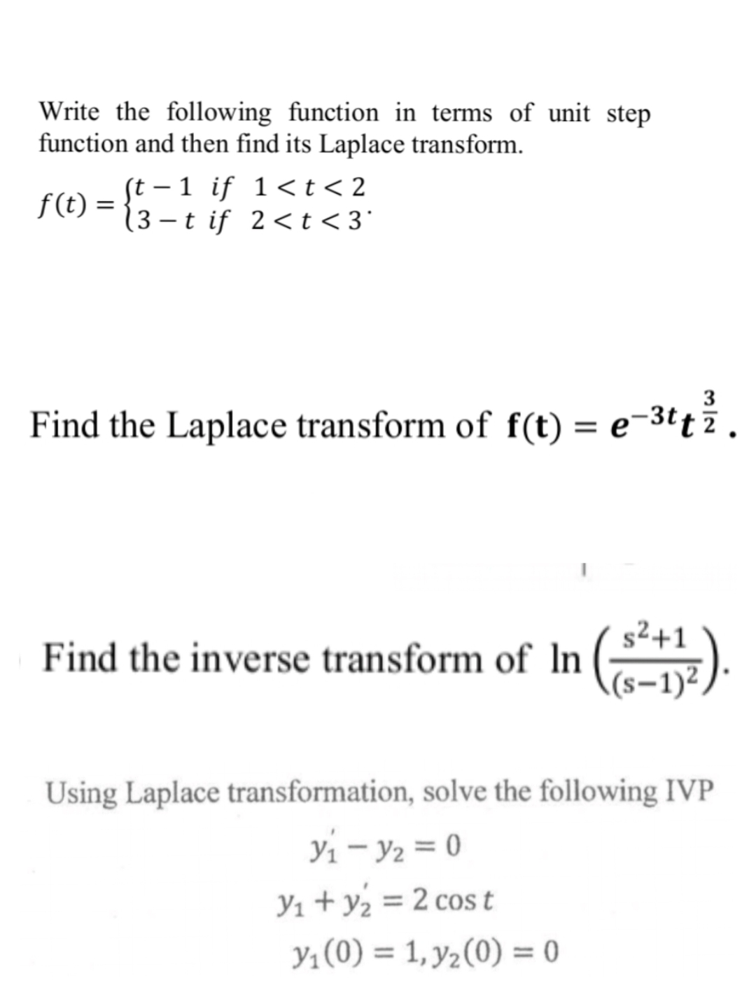 Solved Write The Following Function In Terms Of Unit Step