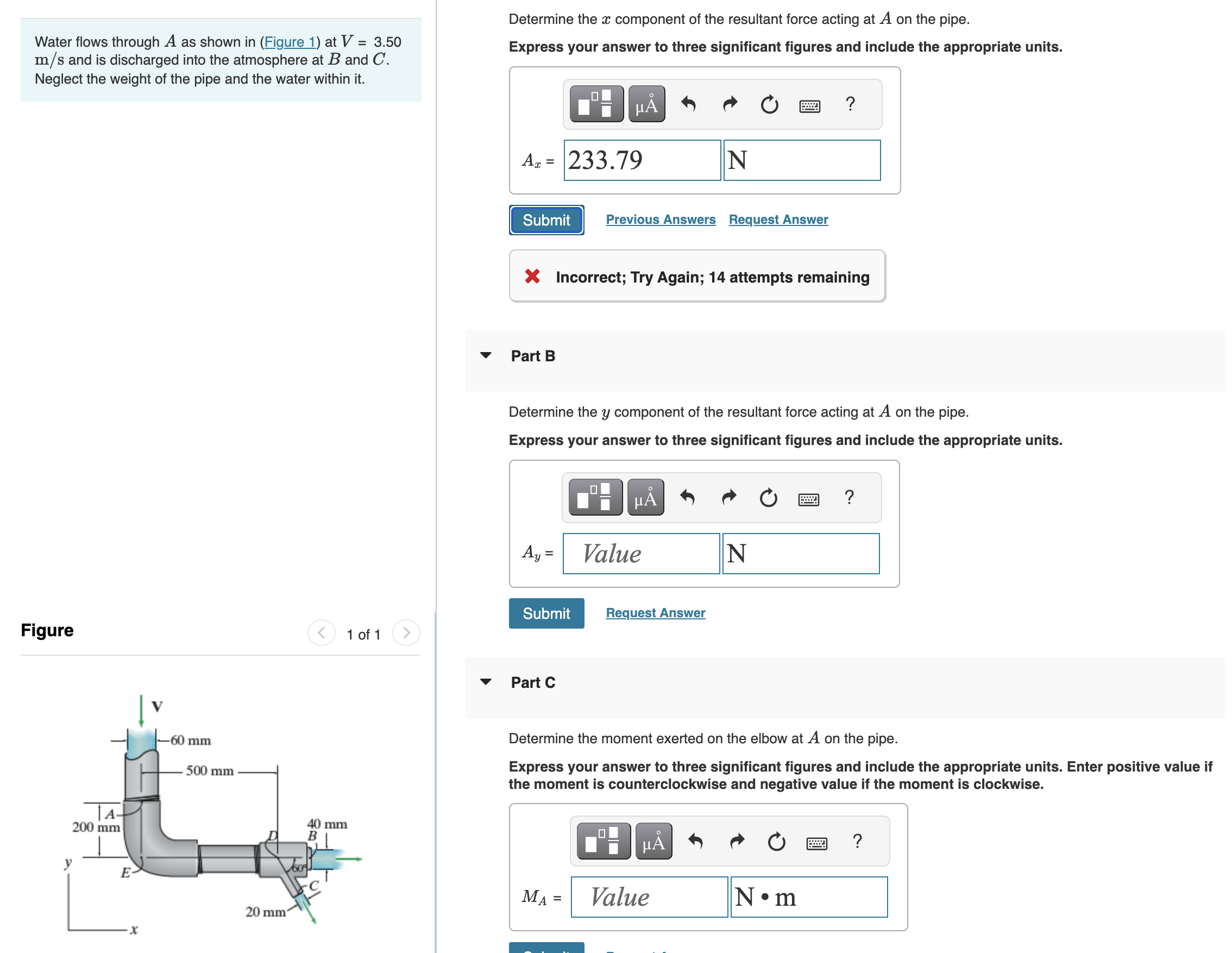 Solved Water flows through A ﻿as shown in (Figure 1) ﻿at | Chegg.com