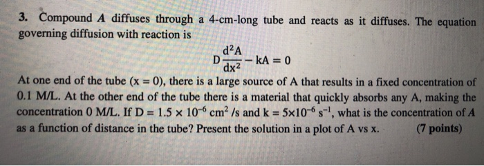 Solved 3. Compound A diffuses through a 4-cm-long tube and | Chegg.com