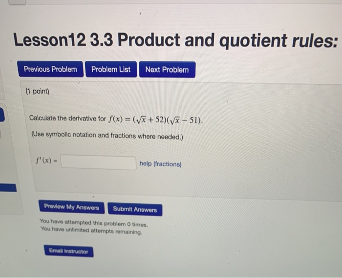 Solved Lesson12 3.3 Product and quotient rules: Previous | Chegg.com