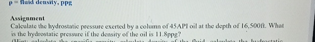 Solved Calculate the hydrostatic pressure exerted by a | Chegg.com