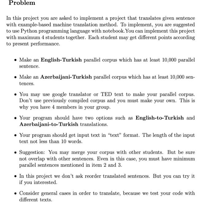 Solved Problem In this project you are asked to implement a | Chegg.com