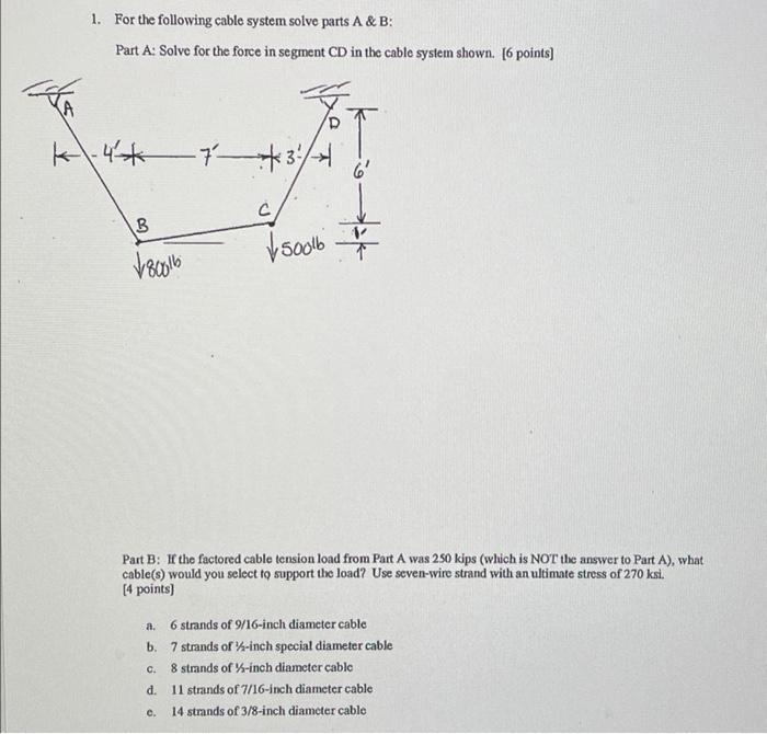Solved 1. For the following cable system solve parts A & B: | Chegg.com