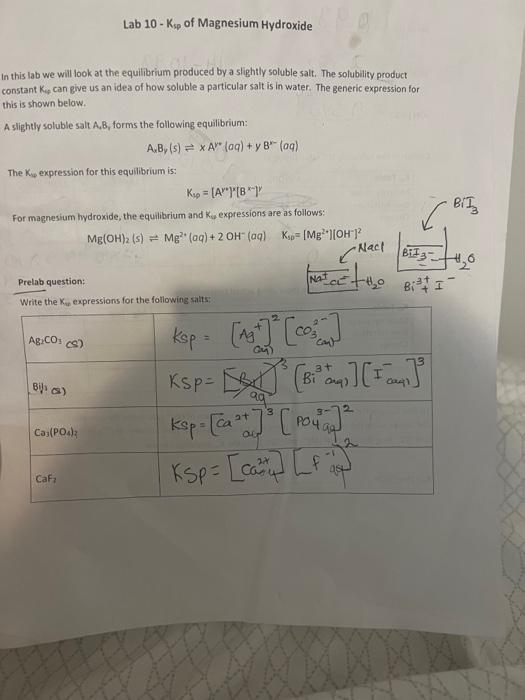 Solved Lab 10−Ksp of Magnesium Hydroxide In this lab we will | Chegg.com