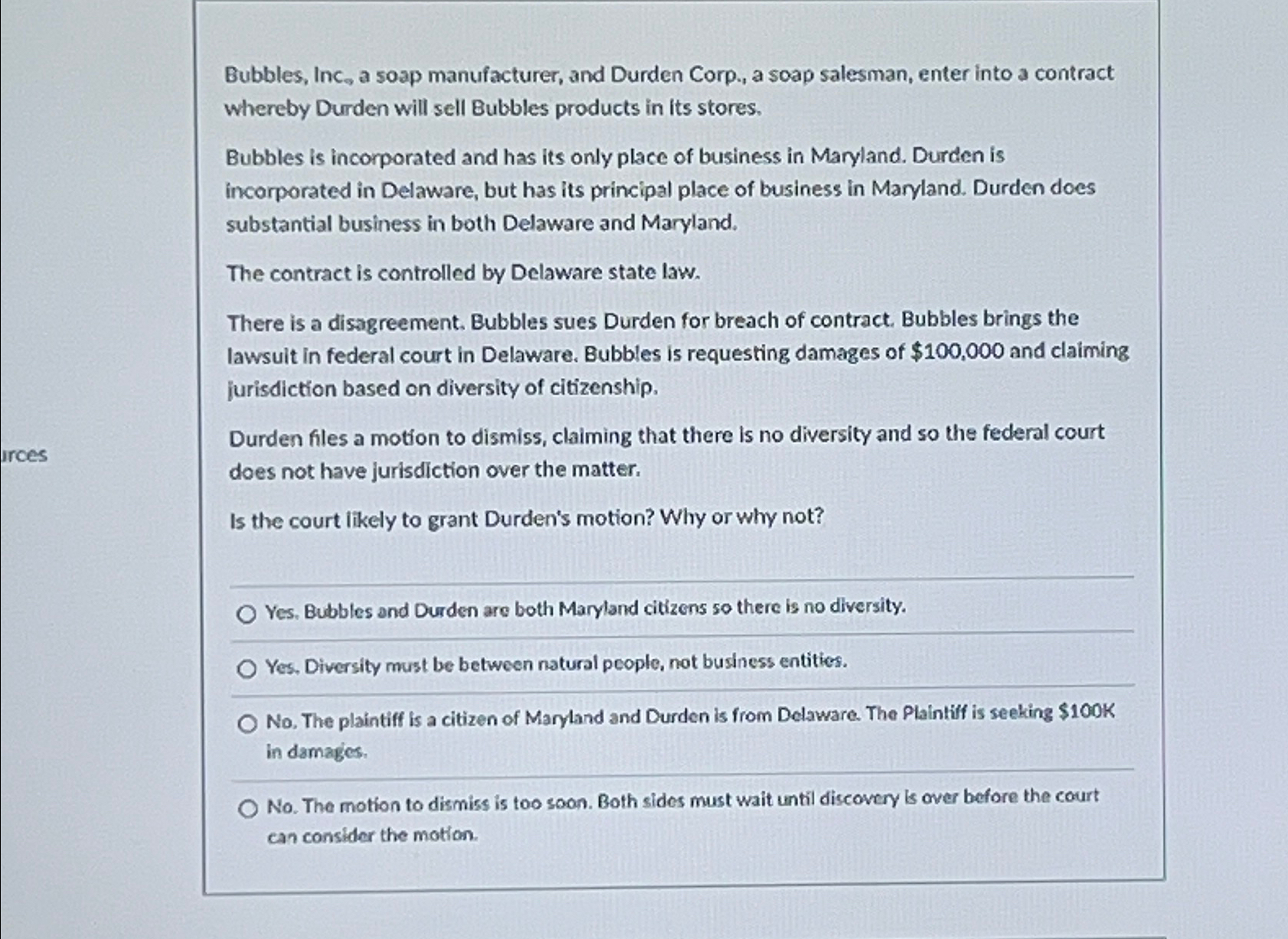 Solved Bubbles, Inc, a soap manufacturer, and Durden Corp., | Chegg.com
