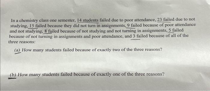 Solved In a chemistry class one semester, 14 students failed | Chegg.com