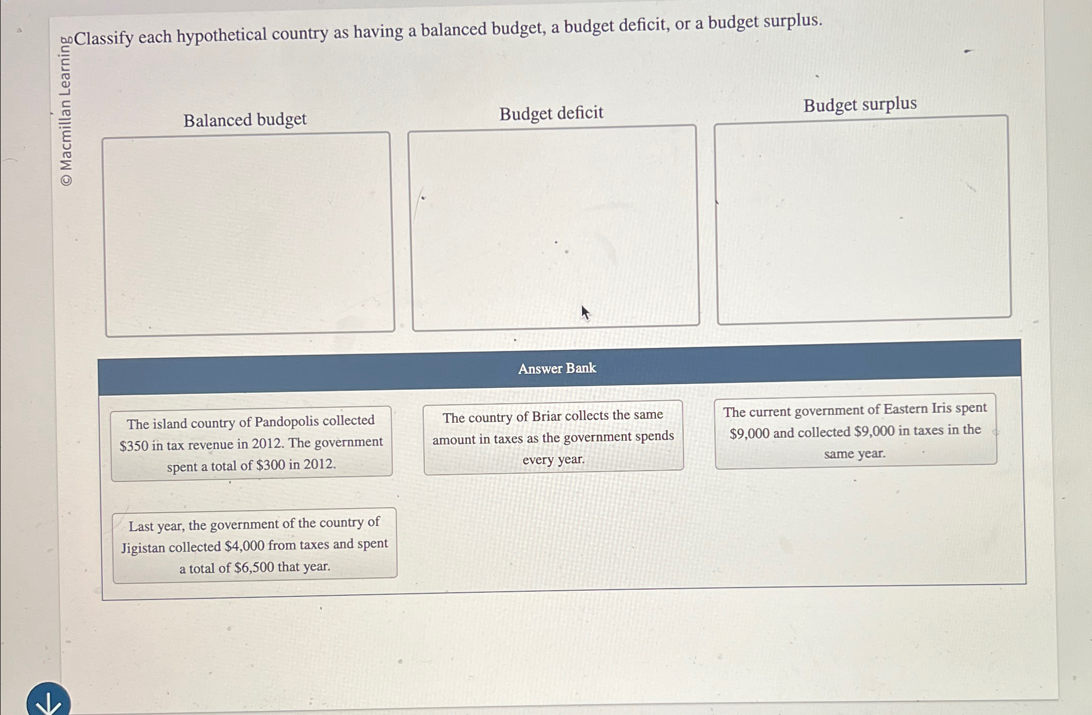Solved ?∞∞ ﻿Classify each hypothetical country as having a | Chegg.com