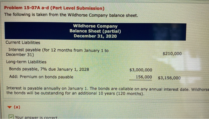 Solved Problem 15-07A a-d (Part Level Submission) The | Chegg.com