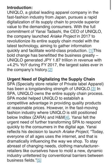 Solved Introduction: UNIQLO, a global leading apparel | Chegg.com