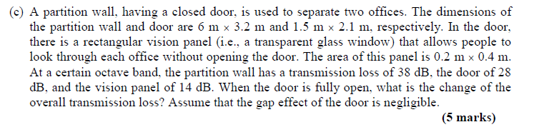 Solved (c) ﻿A partition wall, having a closed door, is used | Chegg.com