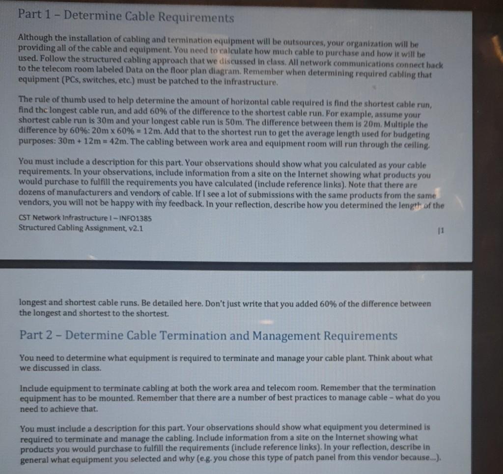 Part 1 - Determine Cable Requirements Although the | Chegg.com