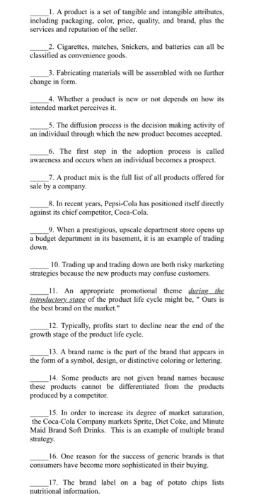 Solved 1. A product is a set of tangible and intangible | Chegg.com