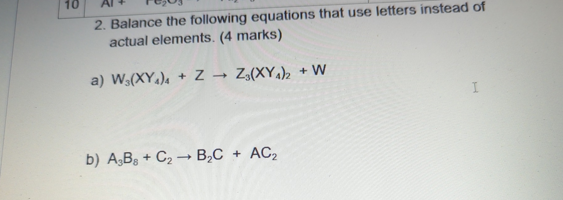 Solved Balance the following equations that use letters | Chegg.com