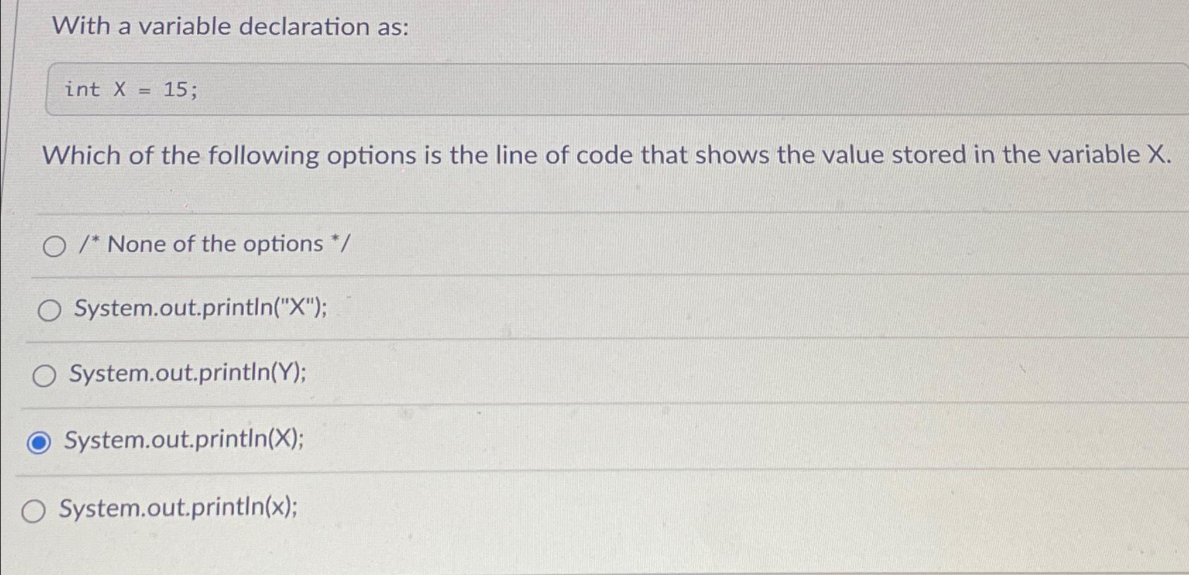 Solved With a variable declaration as:int x=15;Which of the | Chegg.com