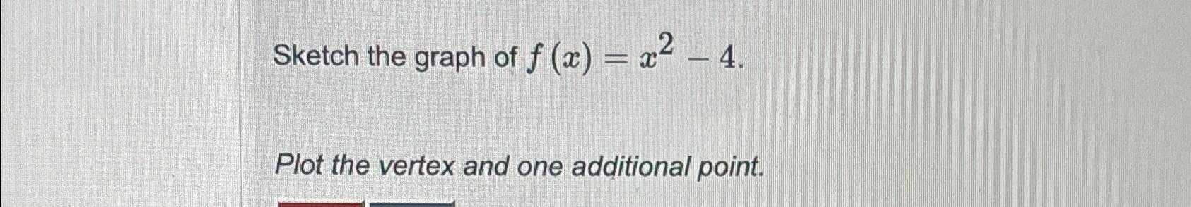 Solved Sketch the graph of f(x)=x2-4.Plot the vertex and one | Chegg.com