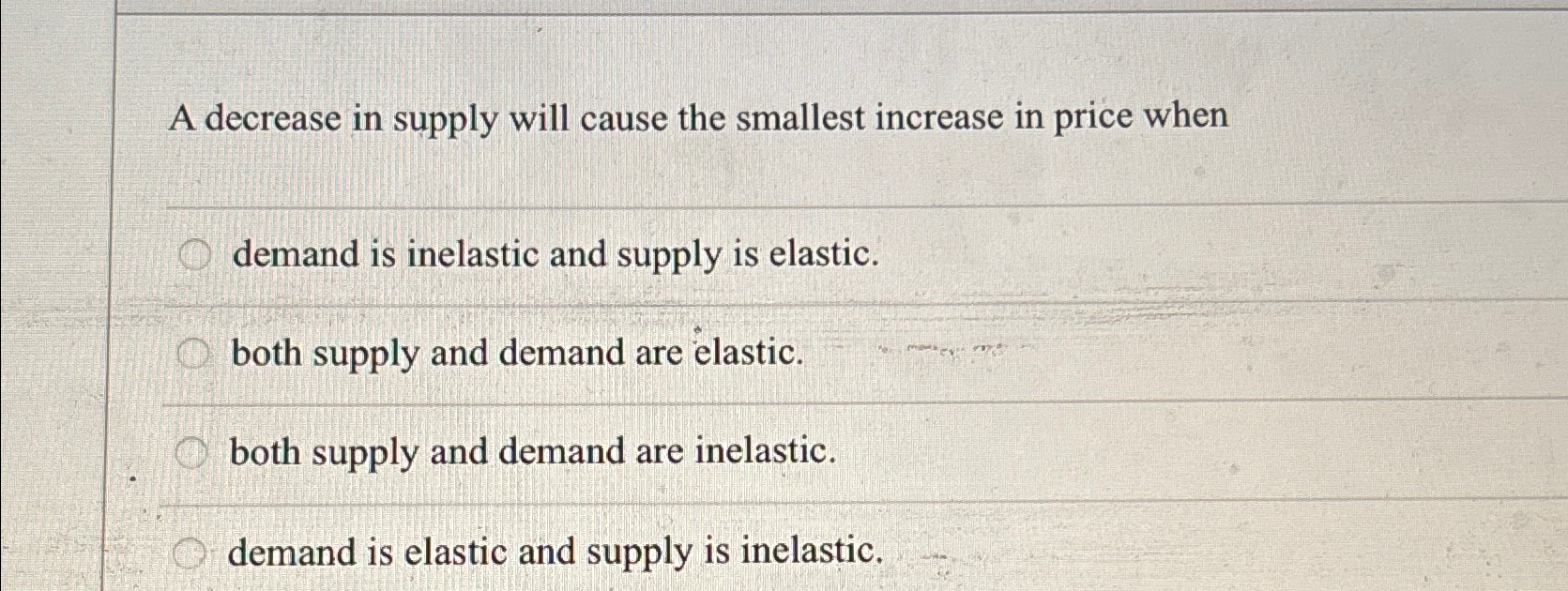 Solved A decrease in supply will cause the smallest increase | Chegg.com