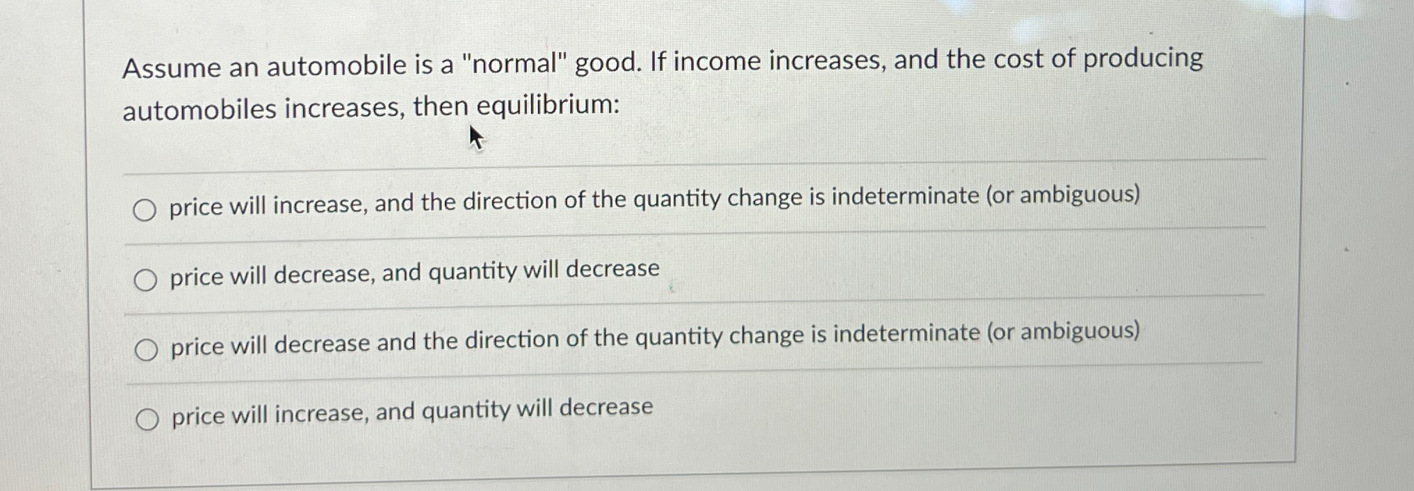 Solved Assume an automobile is a "normal" good. If income | Chegg.com