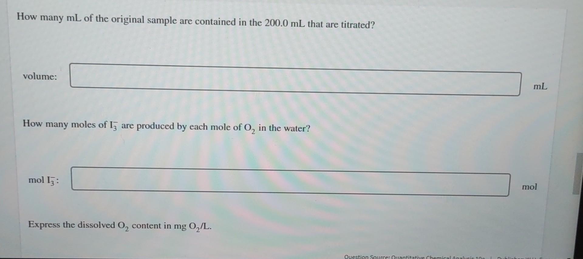 Solved Winkler titration for dissolved O₂. Dissolved O₂ is a | Chegg.com