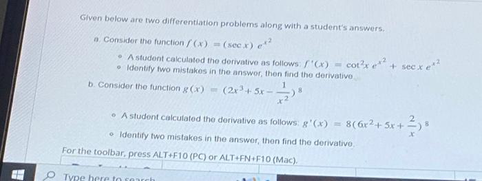 Solved Given below are two differentiation problems along | Chegg.com