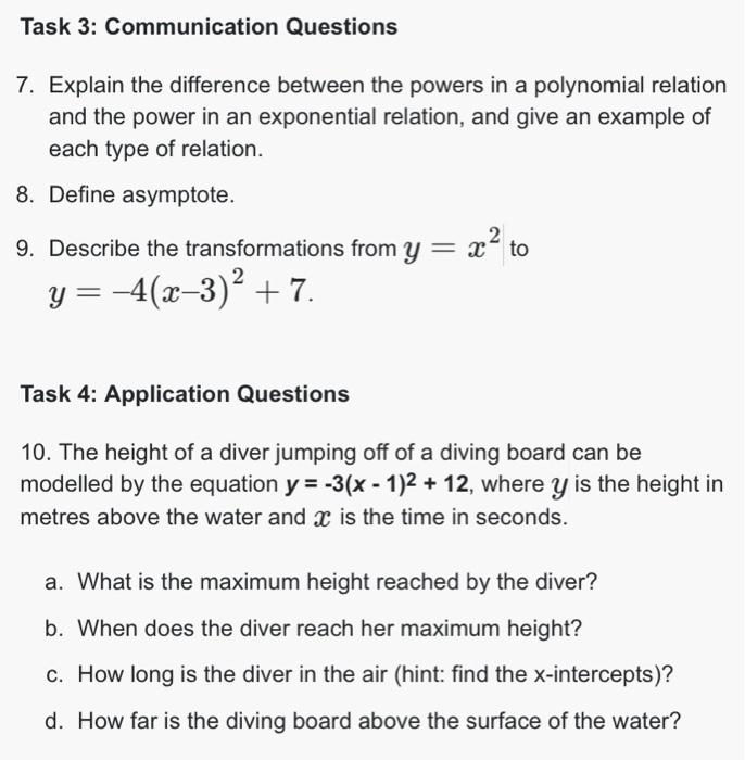 Solved Task 3: Communication Questions 7. Explain the | Chegg.com