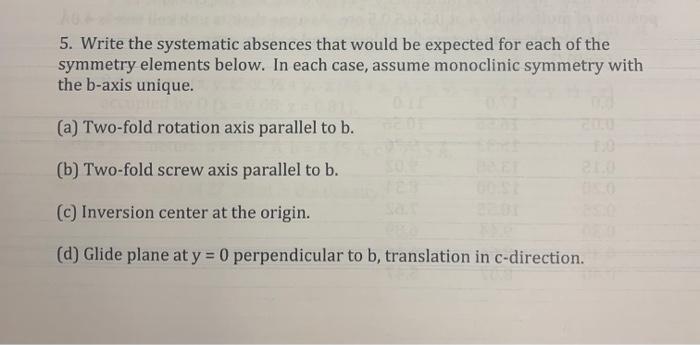 5. Write the systematic absences that would be | Chegg.com