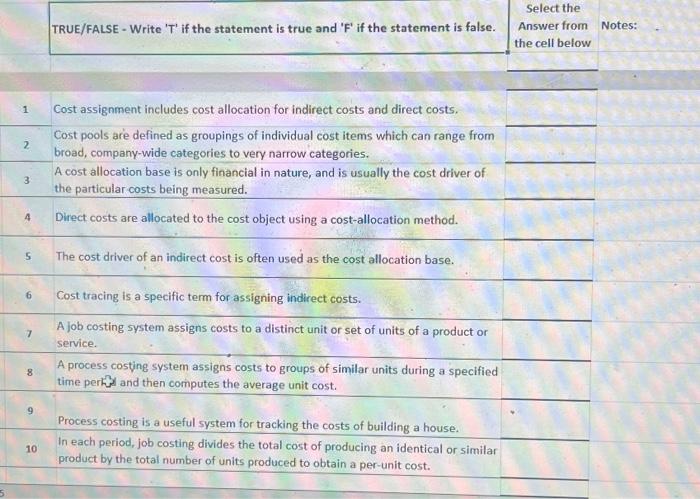 Solved 5 1 2 3 4 5 6 7 8 9 10 TRUE/FALSE - Write 'T' if the | Chegg.com