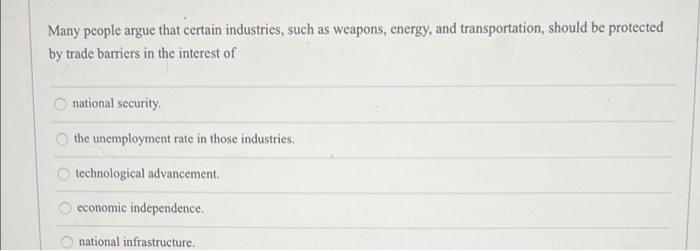 Solved Many people argue that certain industries, such as | Chegg.com