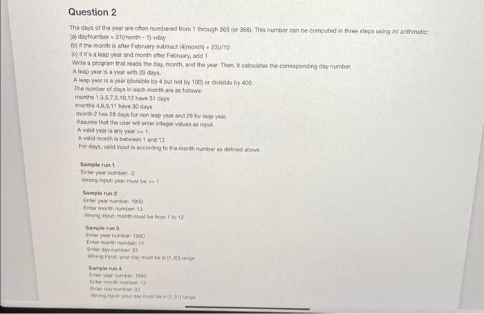 Solved The days of the year are often numbered from 1 | Chegg.com