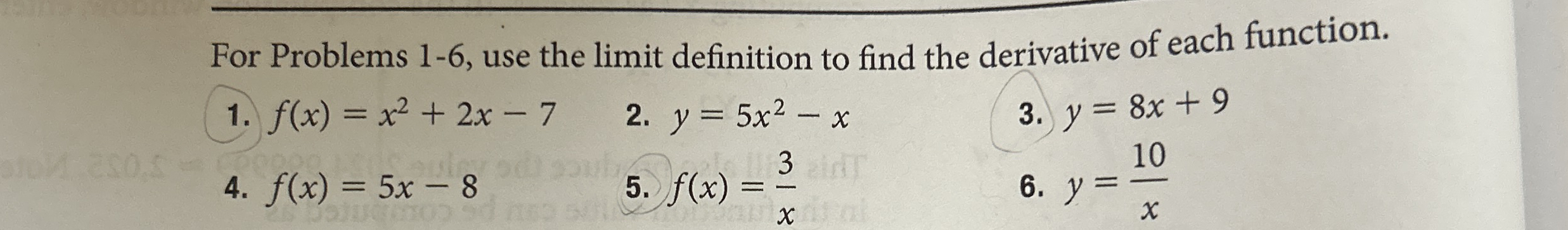 Solved For Problems 1-6, ﻿use the limit definition to find | Chegg.com
