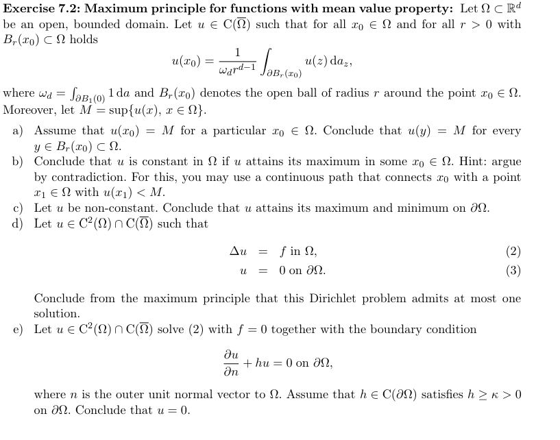 Solved Exercise 7.2: Maximum principle for functions with | Chegg.com