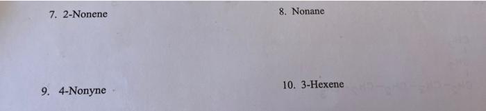 Solved 7. 2-Nonene 8. Nonane 10. 3-Hexene 9. 4-Nonyne | Chegg.com