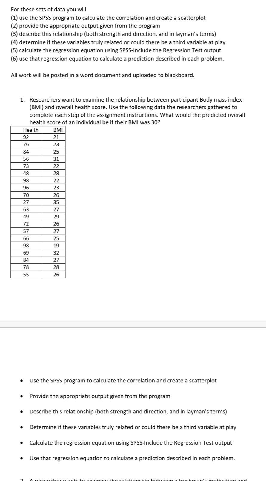 Solved For these sets of data you will: (1) use the SPSS | Chegg.com