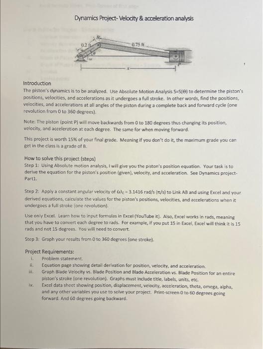 Solved Dynamics Project- Velocity \& acceleration analysis | Chegg.com