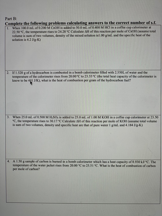 Solved Part B: Complete the following problems calculating | Chegg.com